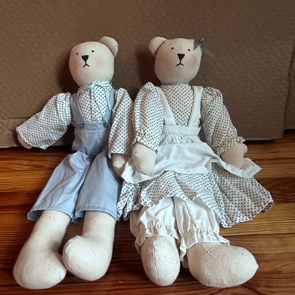 Toys | Handmade Matching Teddy Bear Set Blue And White Heart Fabric ...
